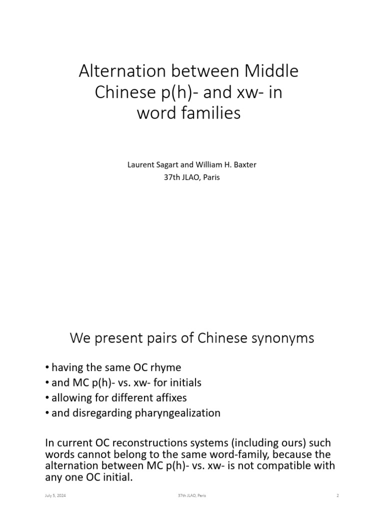 Alternation Between Middle Chinese P H A | PDF | Linguistics | Languages