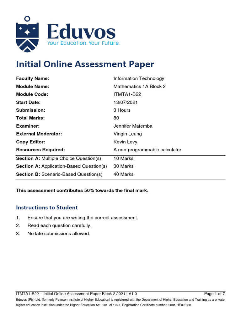 ITMTA1-B22 - Initial Online Assessment Paper Block 2 2021 (V1.0) | PDF ...