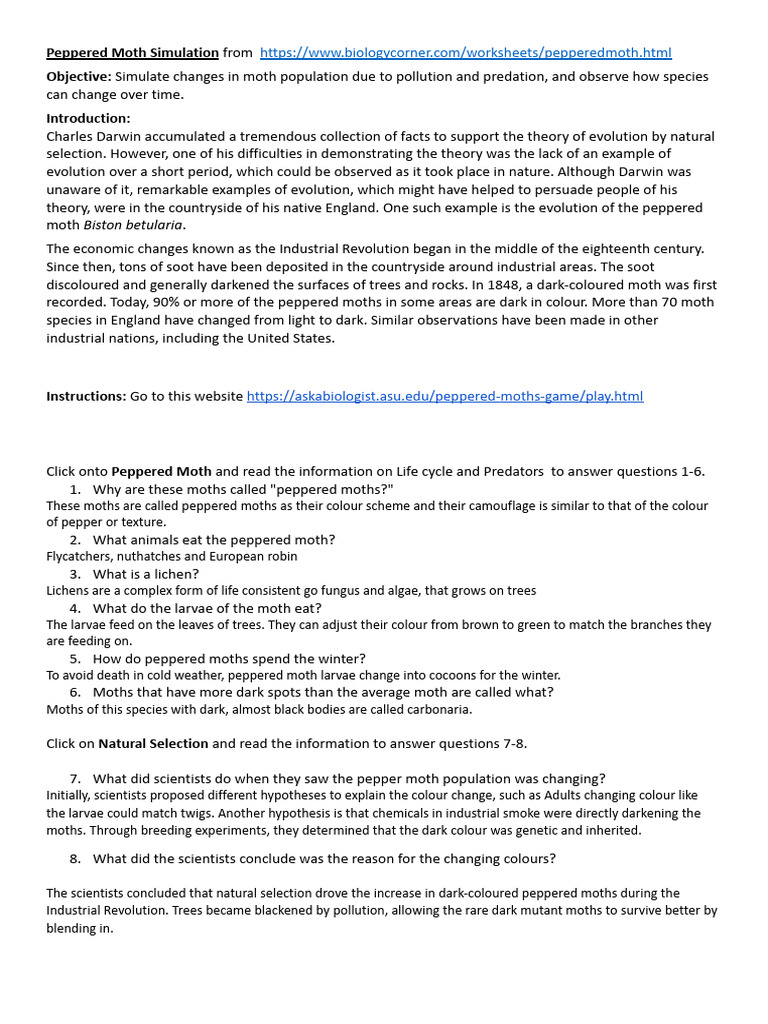 Activity 6b ii)Peppered Moth Simulation Higher | PDF | Biological ...