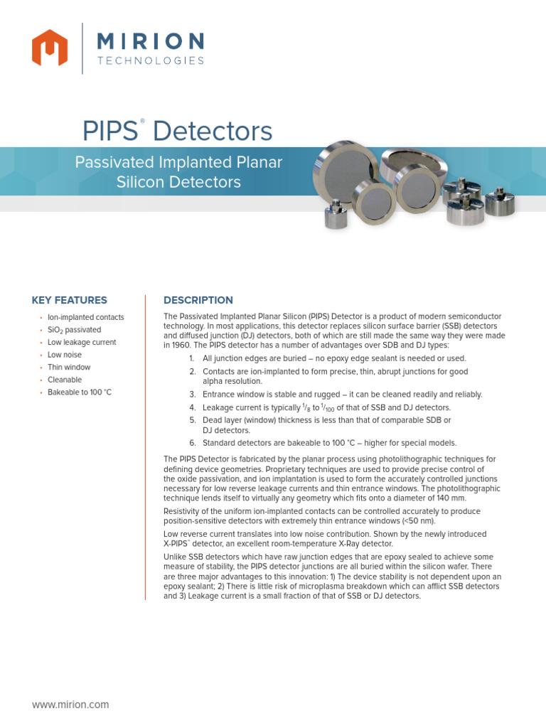 PIPS Detectors: Advanced Silicon Technology | PDF | Ion Implantation ...