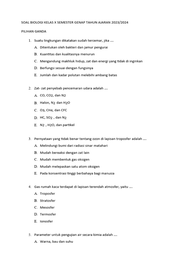 Soal Biologi Kelas X Semester Genap Tahun Ajaran 2023 - 1 | PDF | Ilmu Sosial | Sains & Matematika