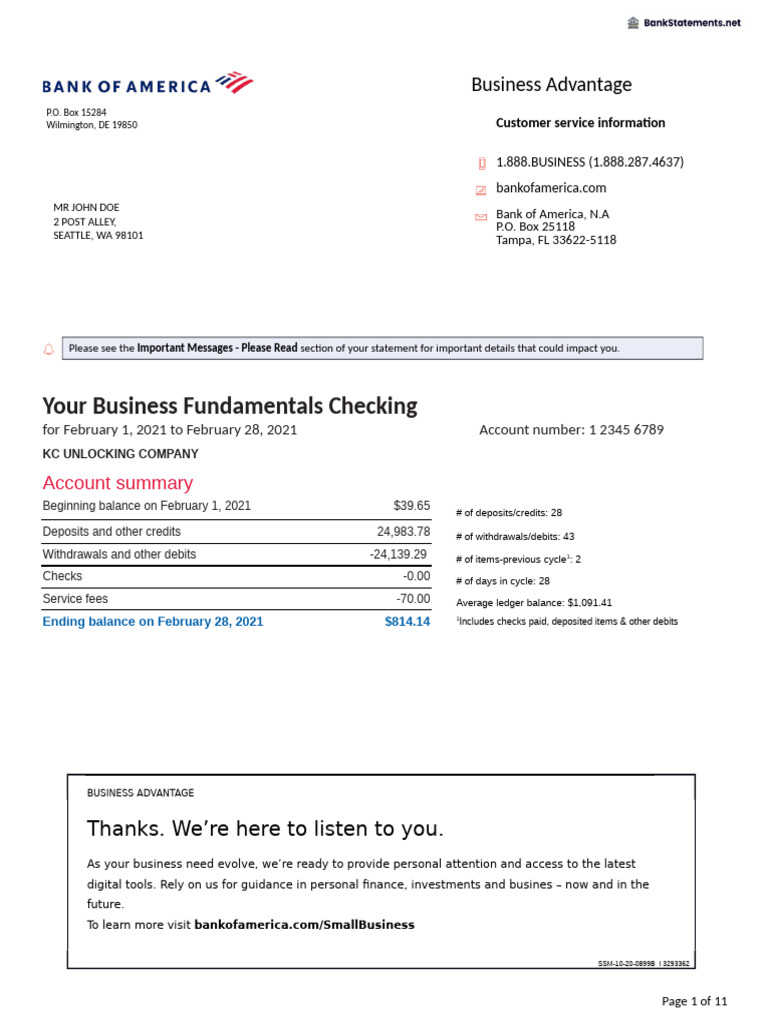 Bank of America Statement BankStatements - Net | PDF | Transaction ...