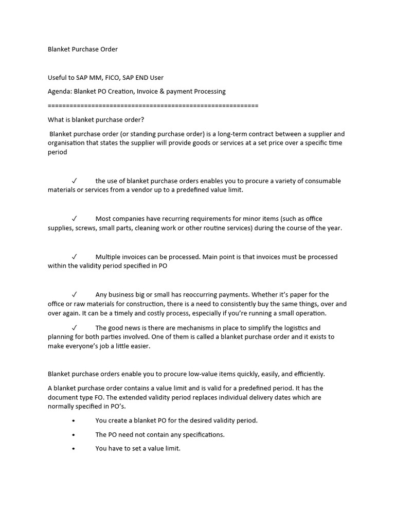 Blanket Purchase Order | PDF | Supply Chain Management | Business