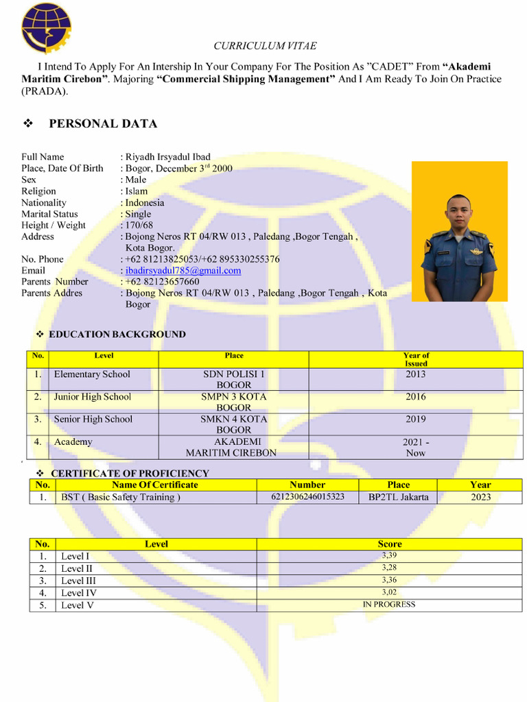 CV Riyadh irsyadul ibad ( Prada ) | PDF