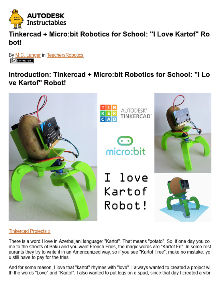 Tinkercad + Micro:bit Robotics For School: "I Love Kartof" Robot!: 17 ...