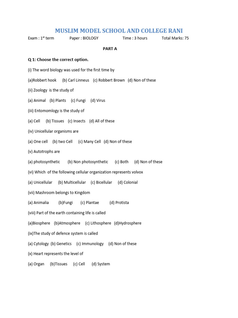 Biology Exam Paper: 1st Term | PDF | Social Science | Science & Mathematics