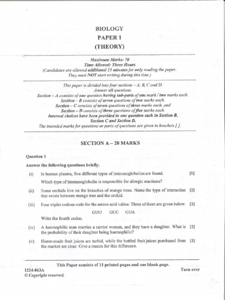 863 A - Biology Paper 1 | PDF