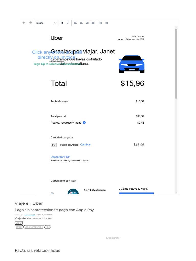 InvoiceWriter - Viaje en Uber | PDF