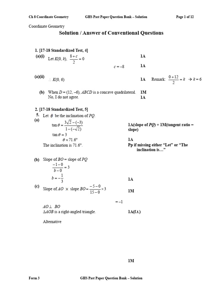 17 22 3b Ch 9 Coordinate Geometry Of Straight Lines Ans Pdf Line Geometry Cartesian