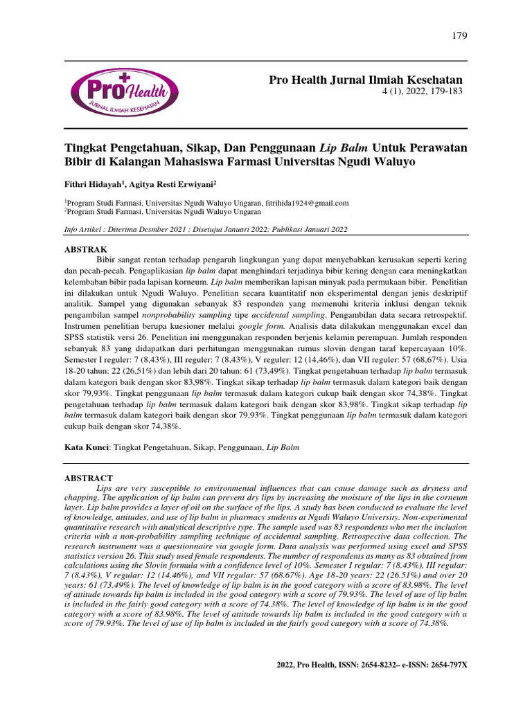 Admin, OK-179-184 FITRI HIDAYAH-RESTY-Tingkat Pengetahuan, Sikap, Dan Penggunaan Lip Balm Untuk ...