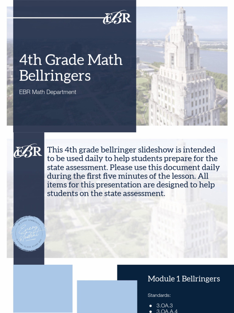 4th Grade Math Bellringers for Assessments | PDF | Mathematics
