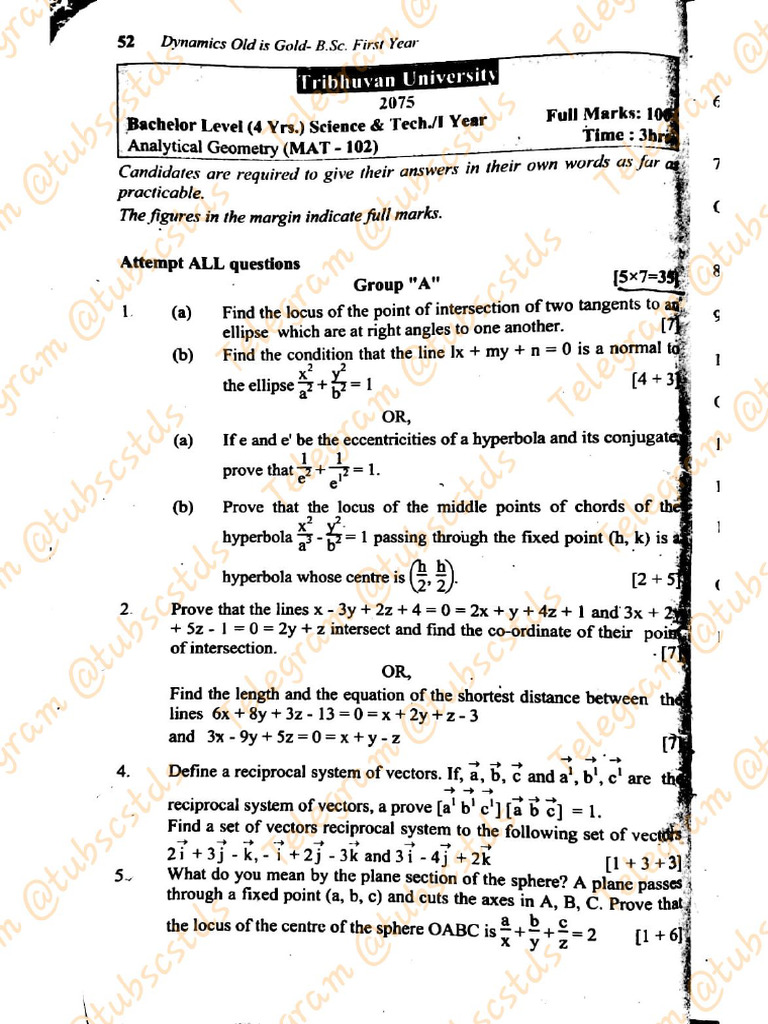 Analytical Geometry 2075 & 2076 | PDF