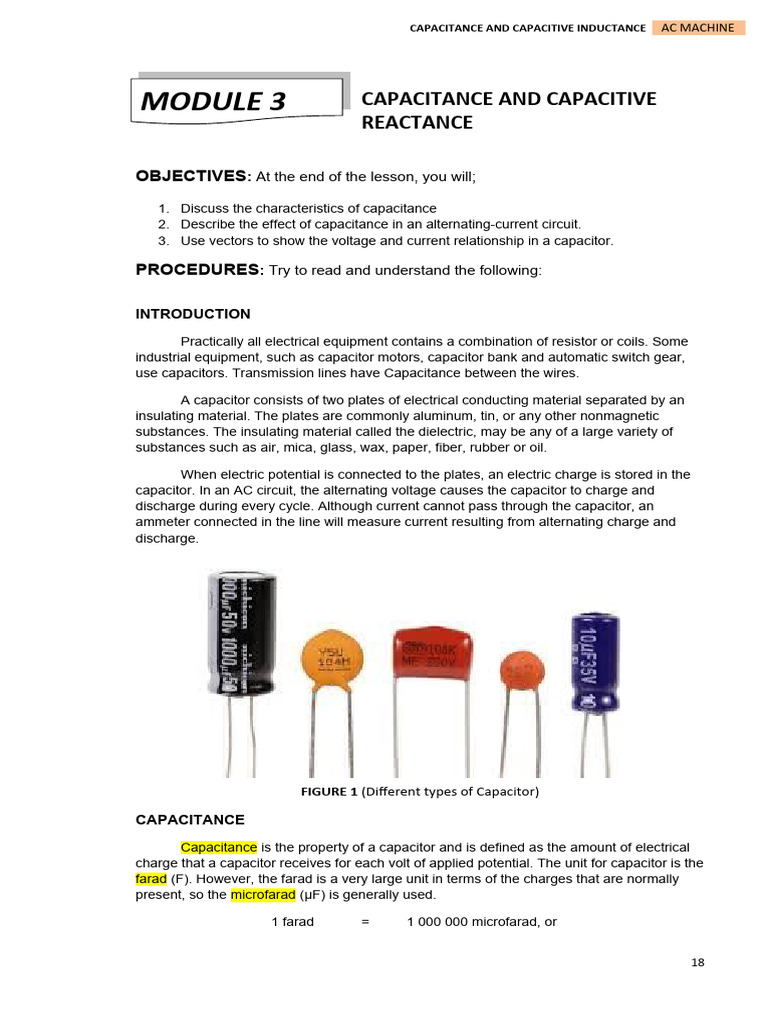 Module 3 - Capacitance and Capacitive Reactance | PDF | Capacitor | Series And Parallel Circuits