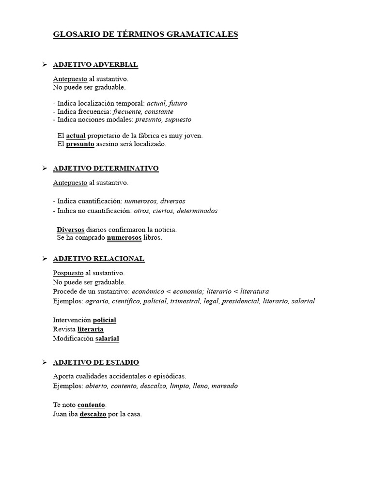 Glosario de Términos Gramaticales | PDF | Adjetivo | Morfología
