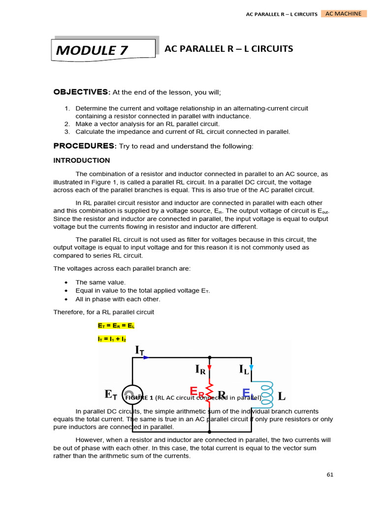 Module 7 - Ac Parallel Circuits Conyaining Inductance | PDF | Series And Parallel Circuits ...
