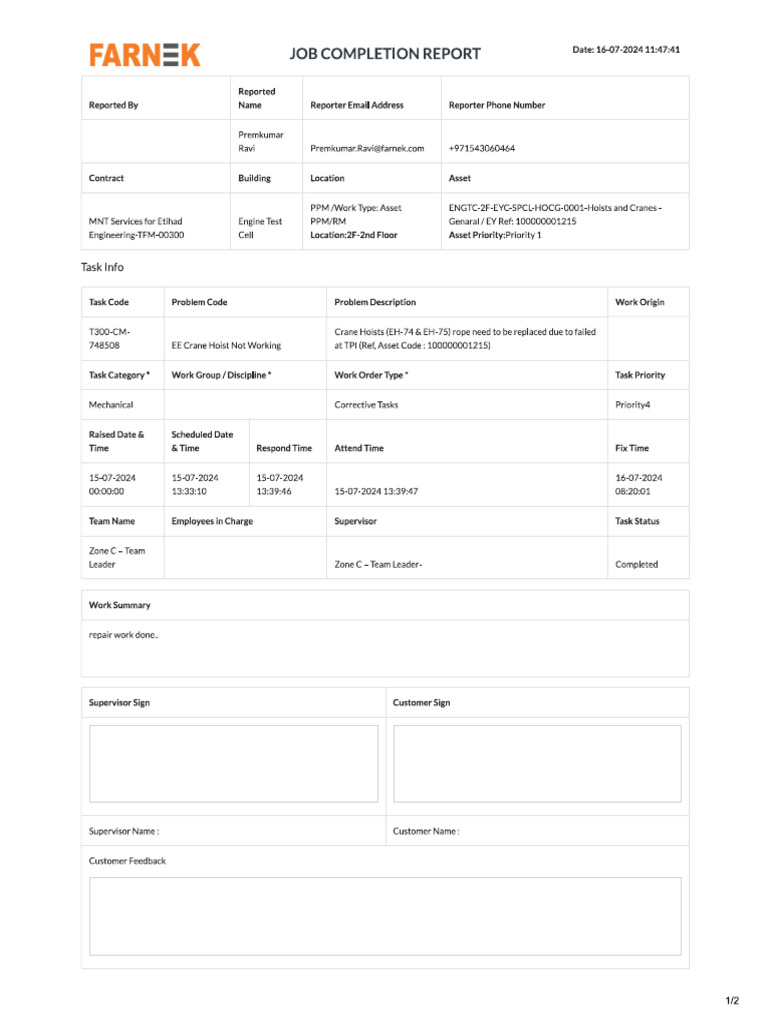 T300-CM-748508 - Job Completion Report | PDF