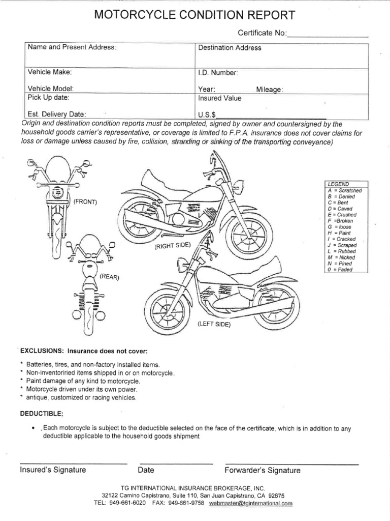 Motorcycle Condition Report Form | PDF