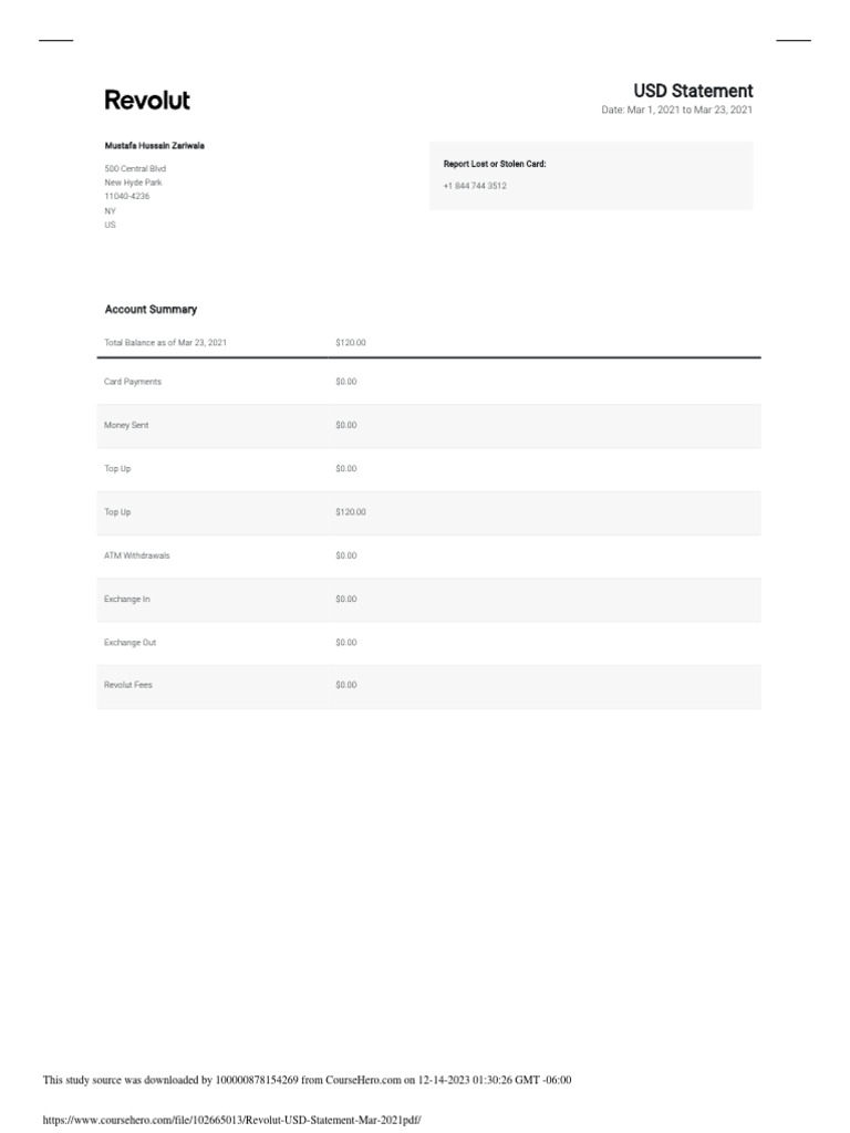 Revolut USD Statement Mar 2021 PDF | PDF | Master Card | Banks