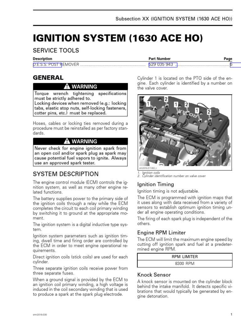 PWC Ignition System (1630 ACE HO) (GTX, RXP, RXT Series - WAKE PRO) - Shop Manual smr2016-030 ...