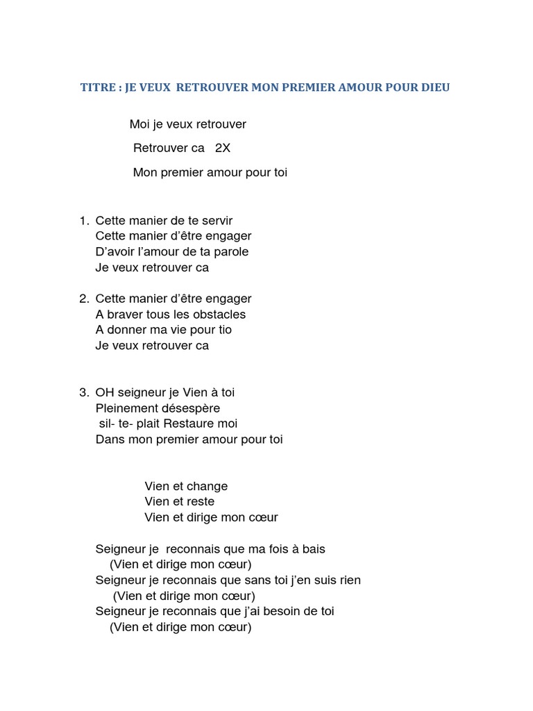 Retrouver mon premier amour pour Dieu | PDF