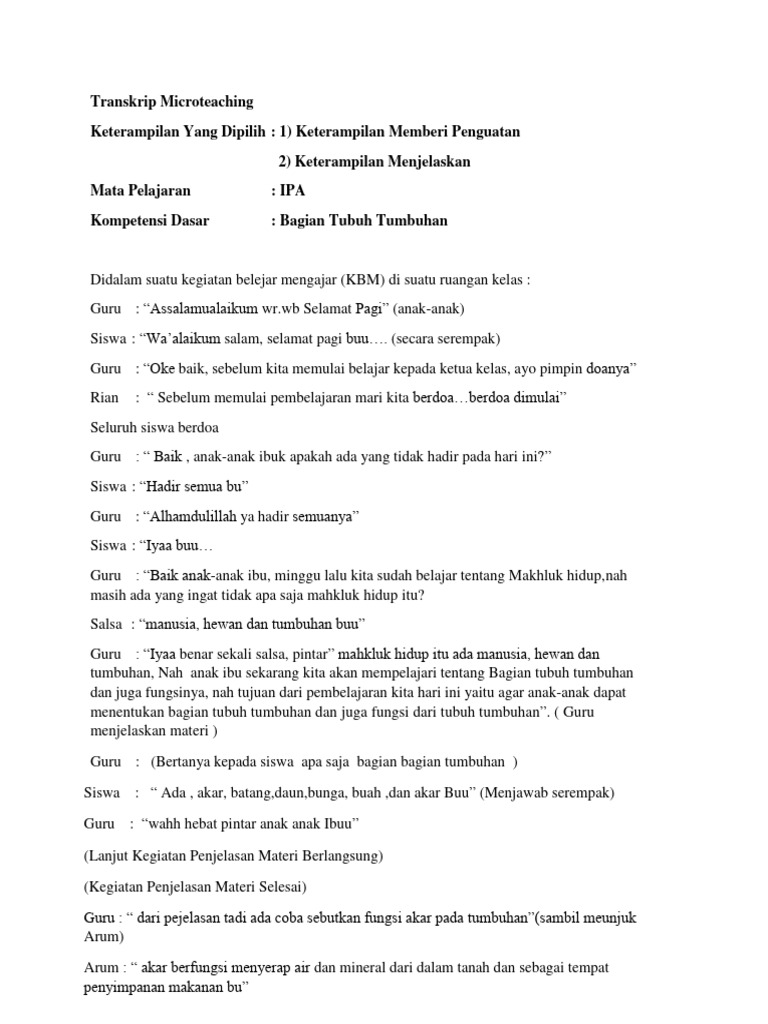 Transkip Microteaching | PDF