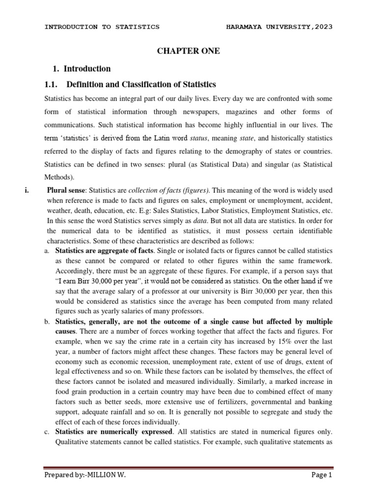 Introduction To Statistics Material 2023 | PDF | Statistics | Level Of ...