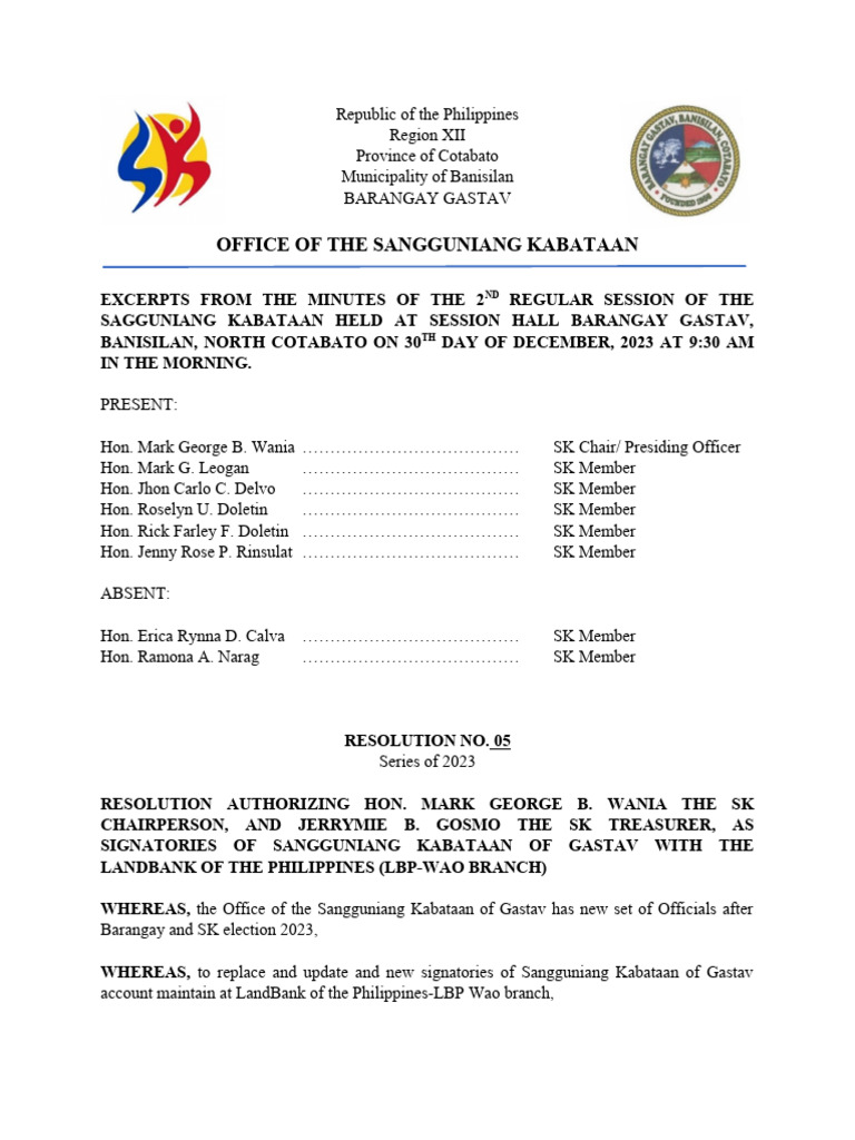 Resolution 5, LBP Signatories | PDF | Youth Organizations