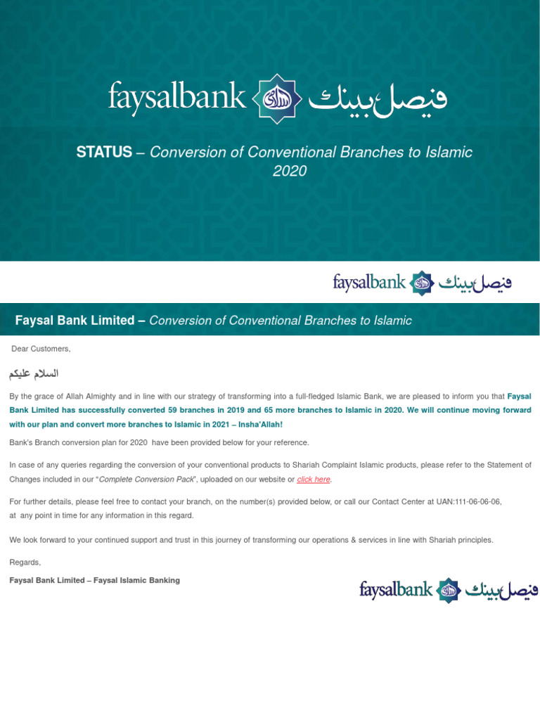 Faysal Bank LTD Branch Conversion Status of 2020 | PDF | Lahore | Karachi