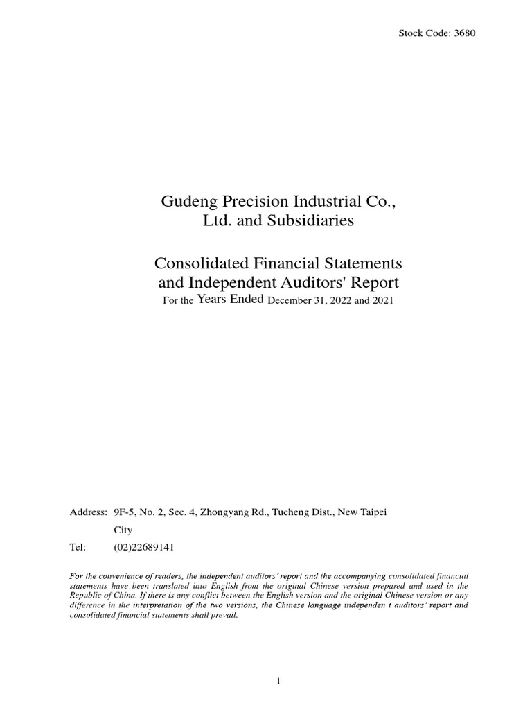 Gudeng Precision 2022 Financial Statements | PDF | Audit | Financial ...
