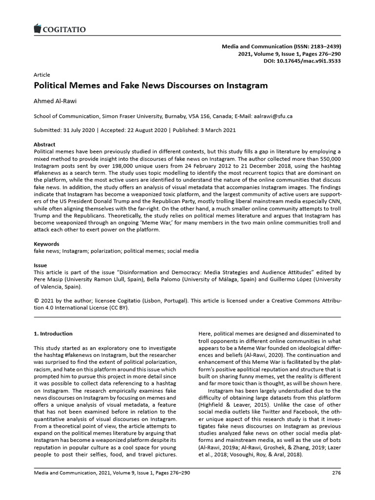 Political Memes and Fake News on Instagram | PDF | Meme | Social Media