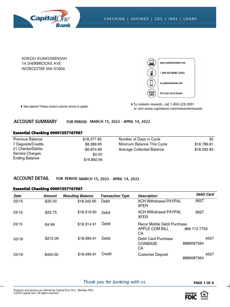 Capital One Bank Statement PDF | PDF | Debit Card | Credit Card
