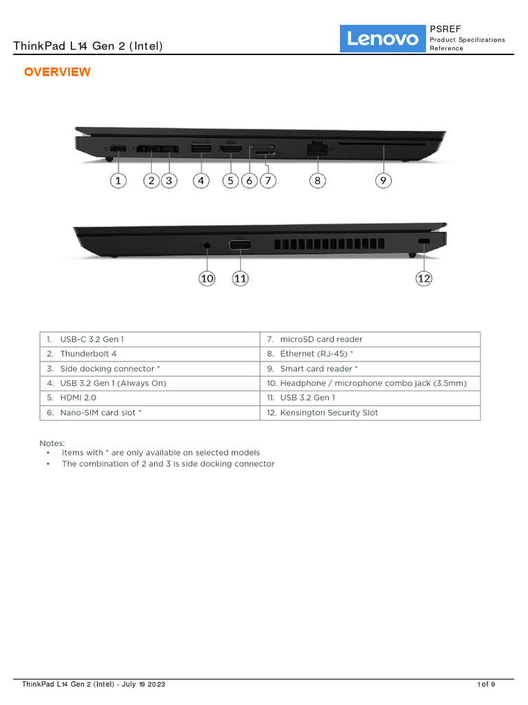 ThinkPad L14 Gen 2 Intel Spec | PDF | Usb | Solid State Drive