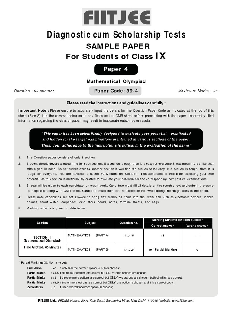 DST 2425 Sample Paper Class Ix p4 Mo | PDF