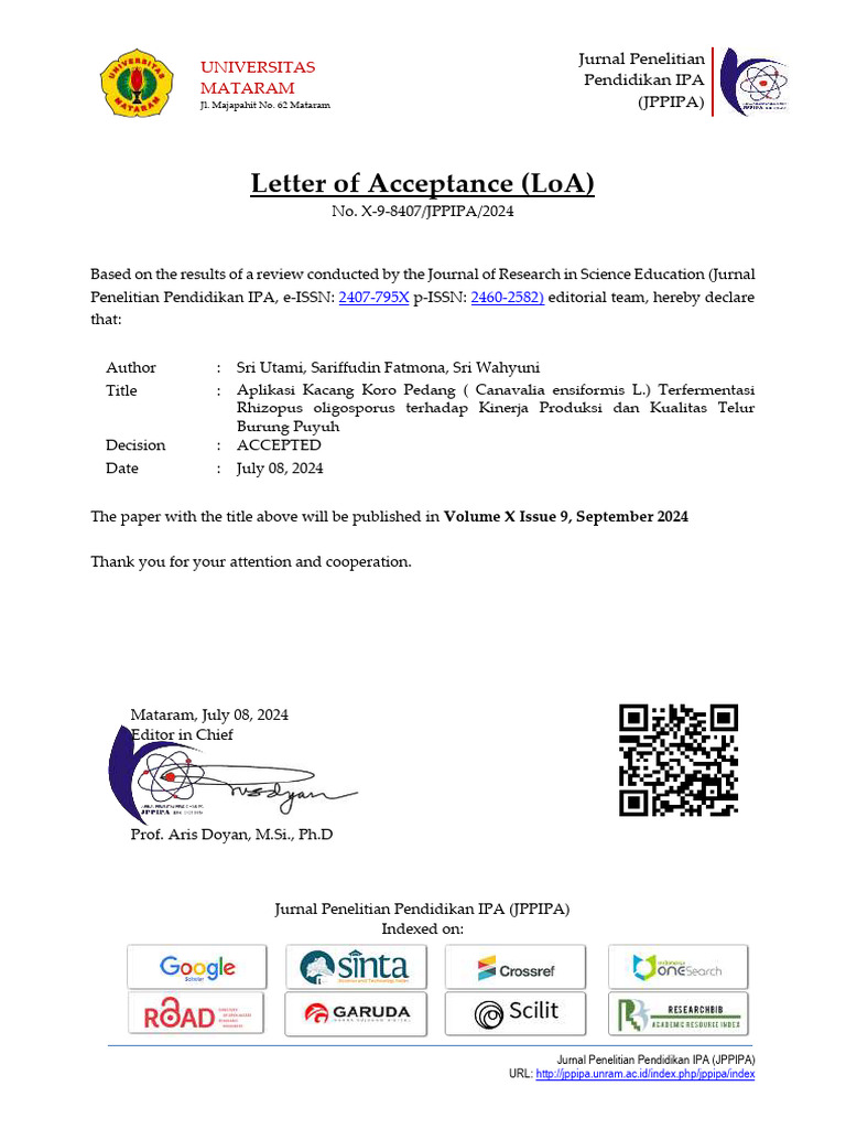 Letter of Acceptance - X 9 8407 | PDF