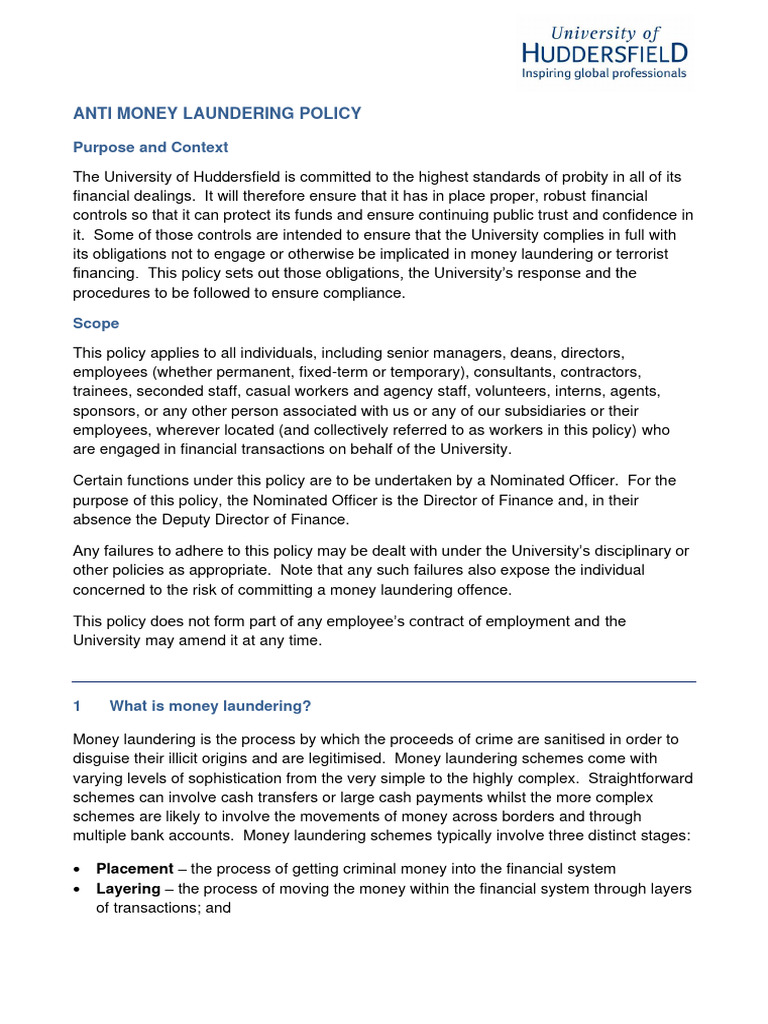 Anti Money Laundering Policy | PDF | Money Laundering | Payments