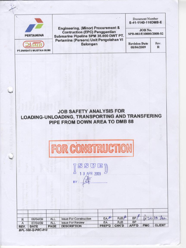 JSA Loading-Unloading, Transporting and Transfering Pipe From Lay Down Area To DMB 88 | PDF ...