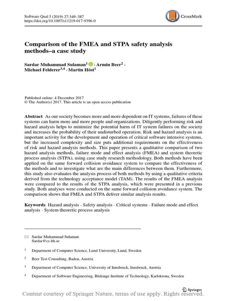 FMEA vs STPA: Safety Analysis Comparison | PDF | Risk | Reliability ...