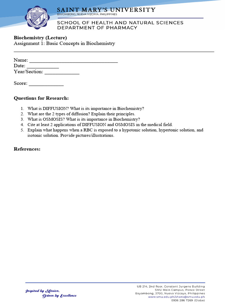 Assignment 1 - Basic Concepts in Biochemistry | PDF | Wellness