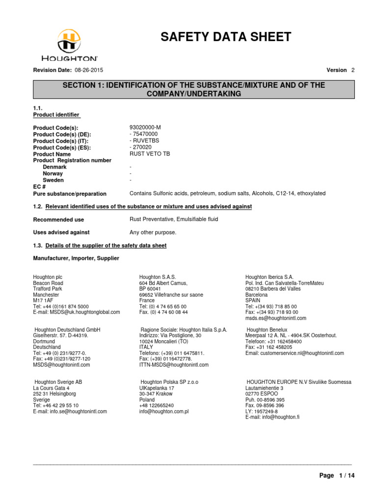 Rust Veto TB - CLP Sds-En | PDF | Waste | Personal Protective Equipment