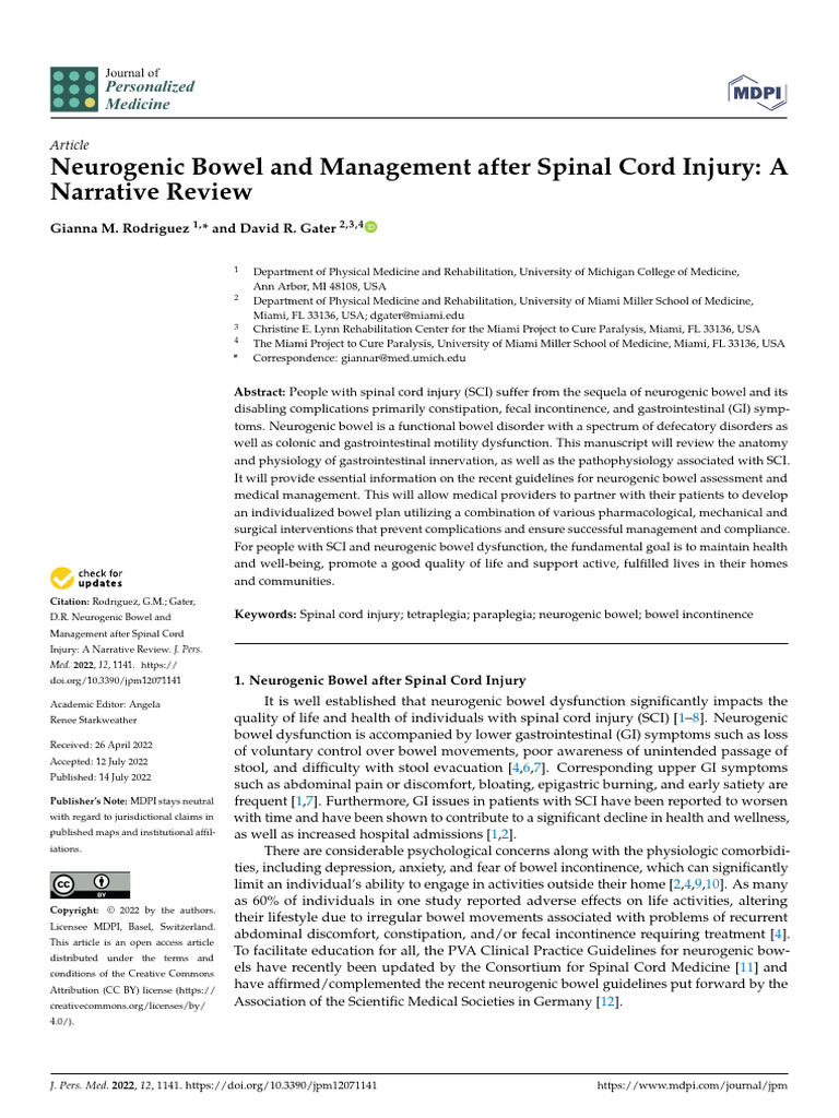 MDPI - Neurogenic Bowel and Management After Spinal Cord Injury | PDF ...