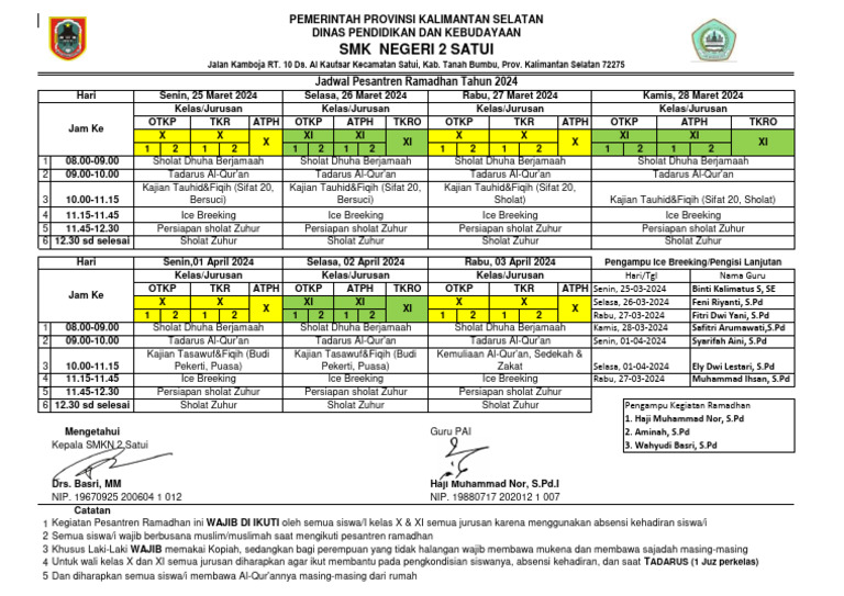 Jadwal Pesantren Ramadhan 2024 | PDF