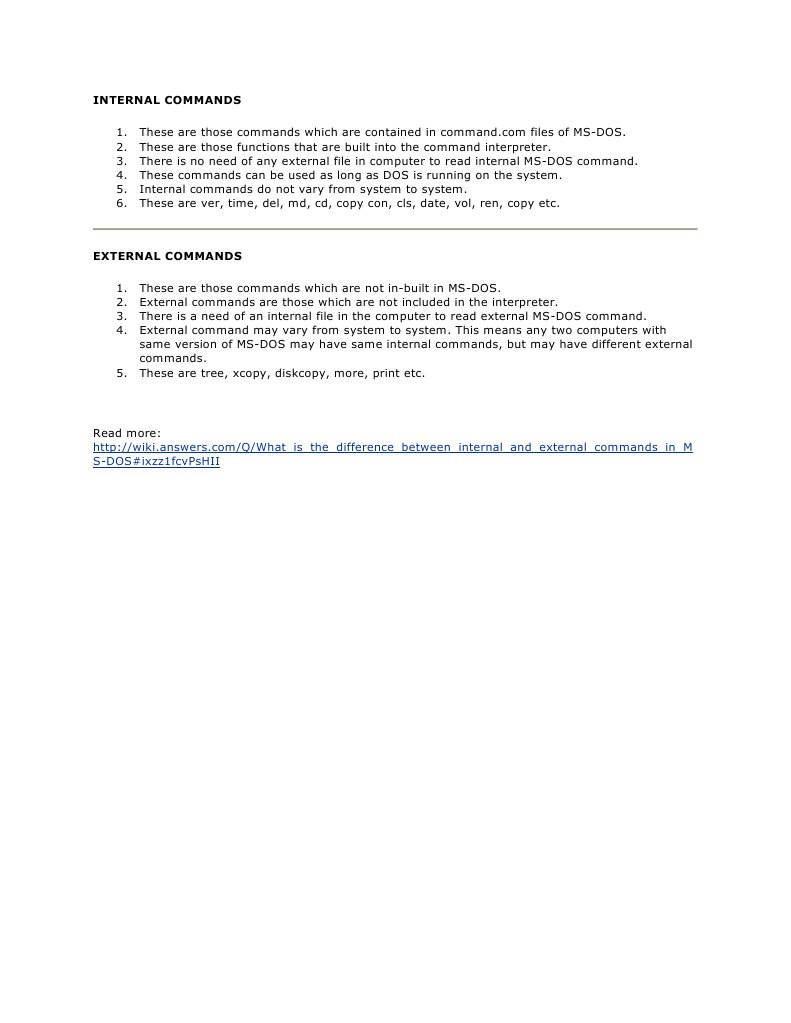 Internal vs External DOS Commands | PDF