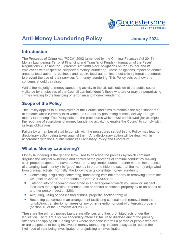Anti-Money-Laundering-Policy 2024 1 | PDF | Money Laundering | Terrorism Financing