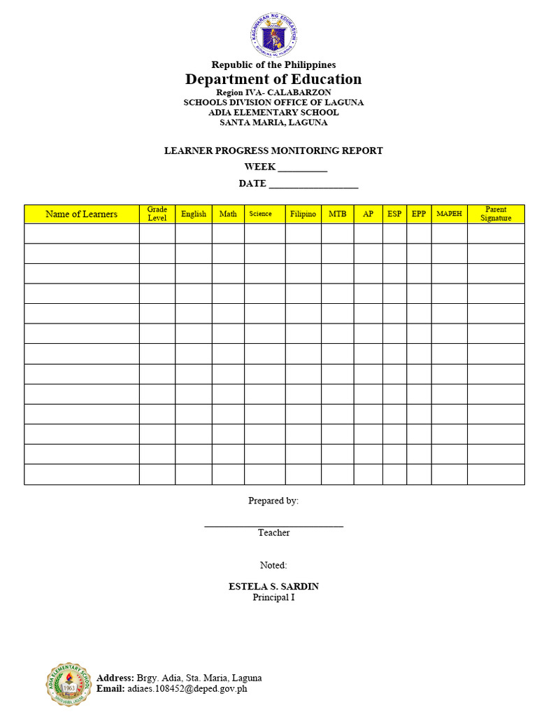 Learner Progress Report Template | PDF