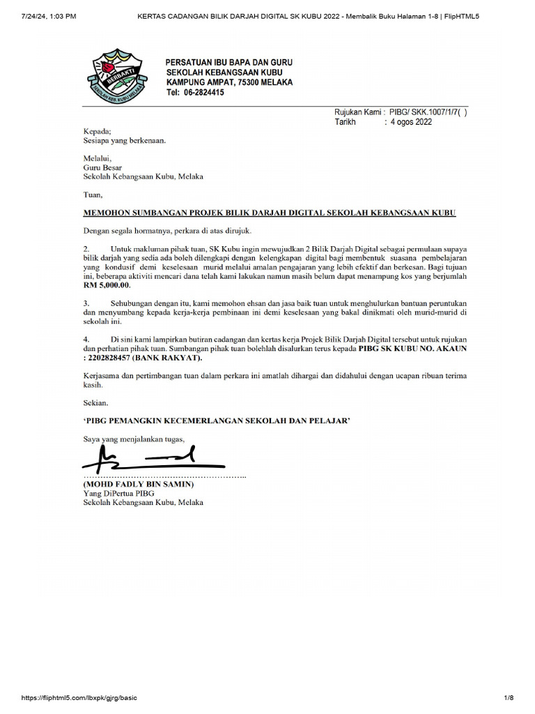 KERTAS CADANGAN BILIK DARJAH DIGITAL SK KUBU 2022 - Membalik Buku Halaman 1-8 - FlipHTML5 | PDF ...