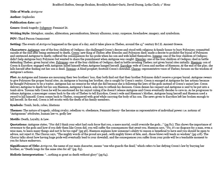 Antigone Literary Reduction | PDF | Oedipus | Ancient Thebes (Boeotia)