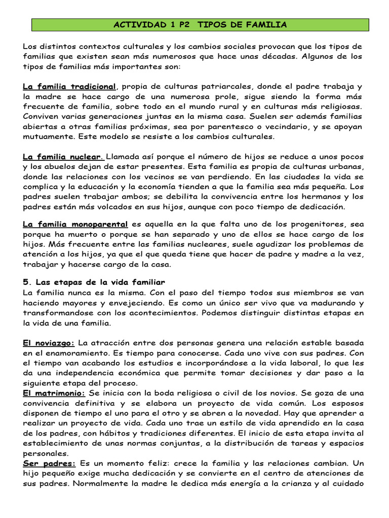 Actividad 1 p2 Tipos de Familia | PDF | Familia
