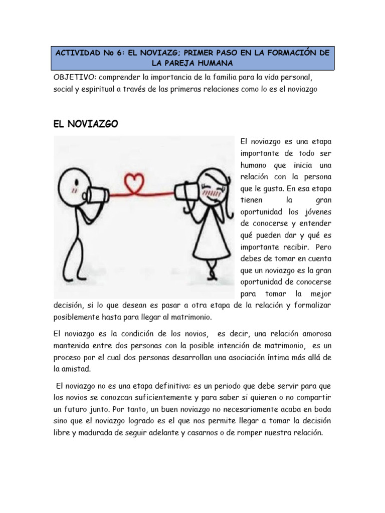 Actividad 6 El Noviazgo Primer Paso en La Formacion de La Pareja Humana ...