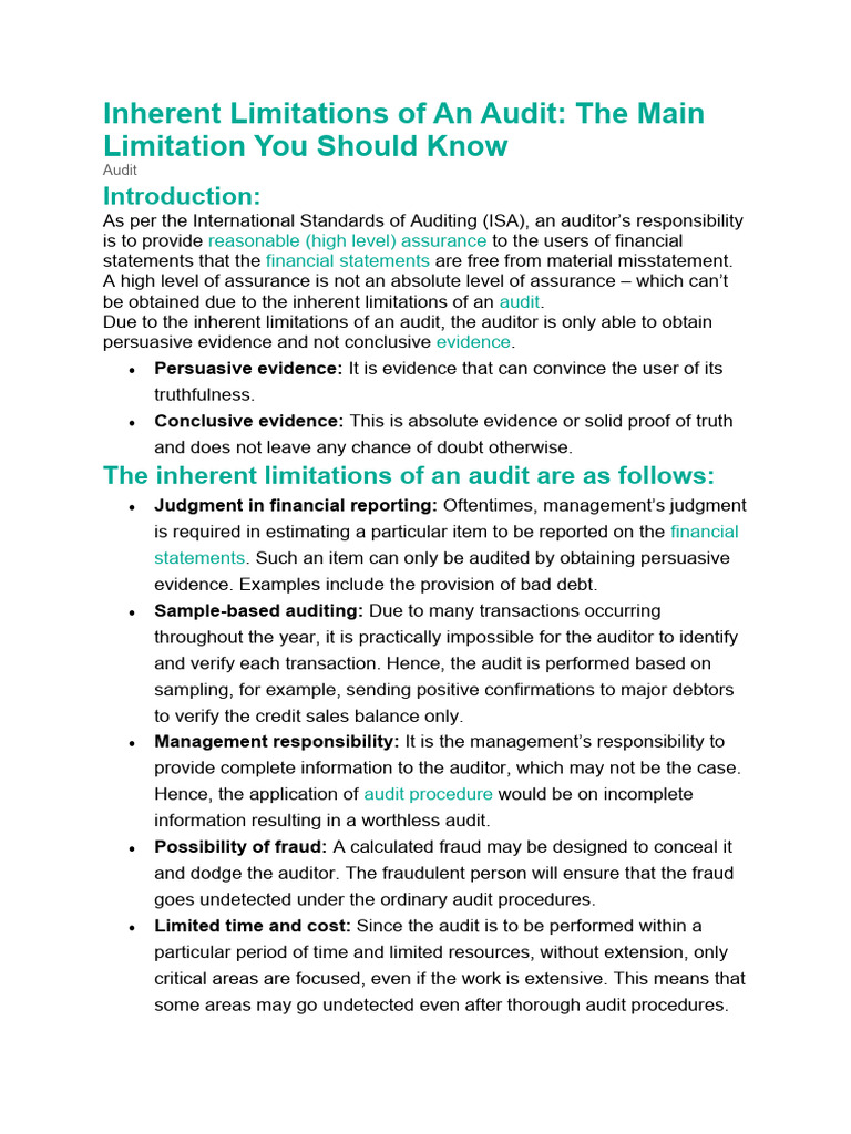 Inherent Limitations of An Audit | PDF