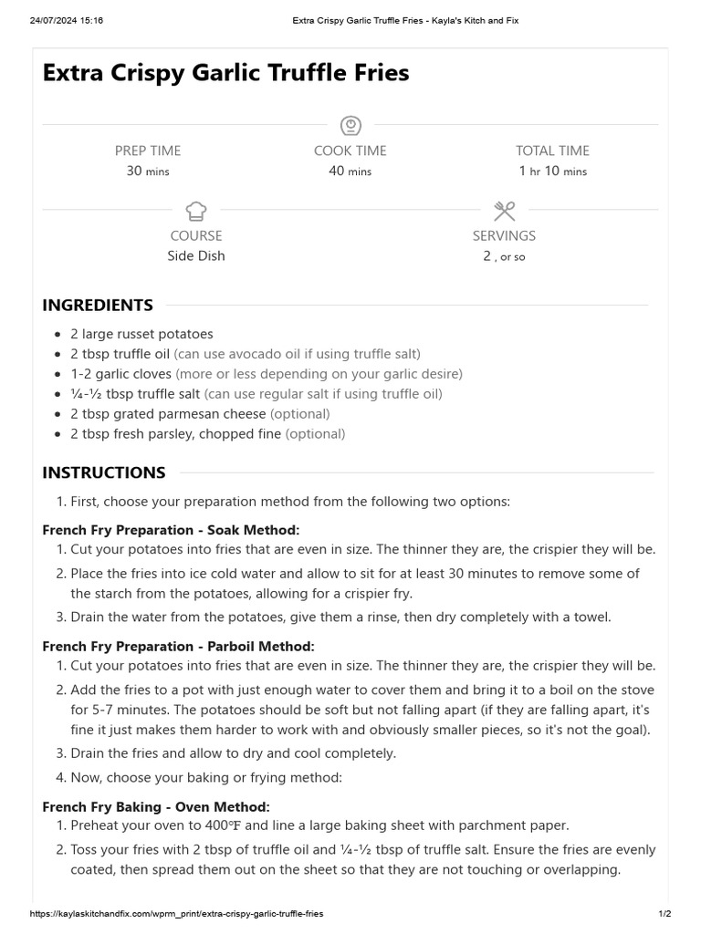 Extra Crispy Garlic Truffle Fries - Kayla's Kitch and Fix | PDF | French Fries | Potato